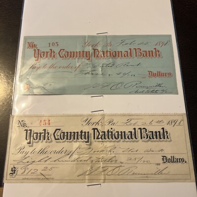Vntg 2pc 1898 York County National Banks Checks | eBay