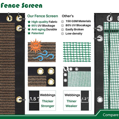 10' Tall Brown Privacy Fence Screen Windscreen Heavy Duty Mesh Shade ...