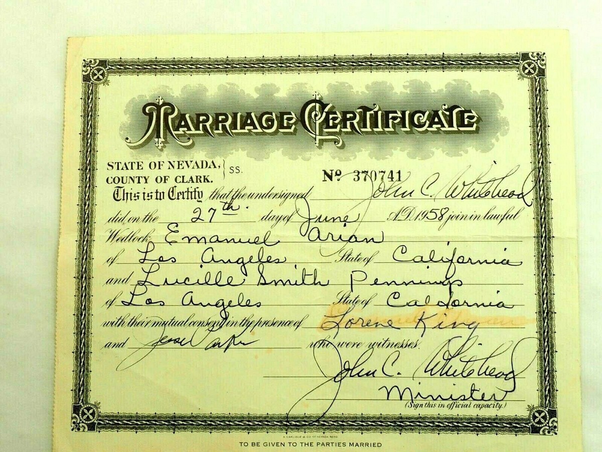 Las Vegas Nevada Marriage Certificate Marriage License Las Vegas