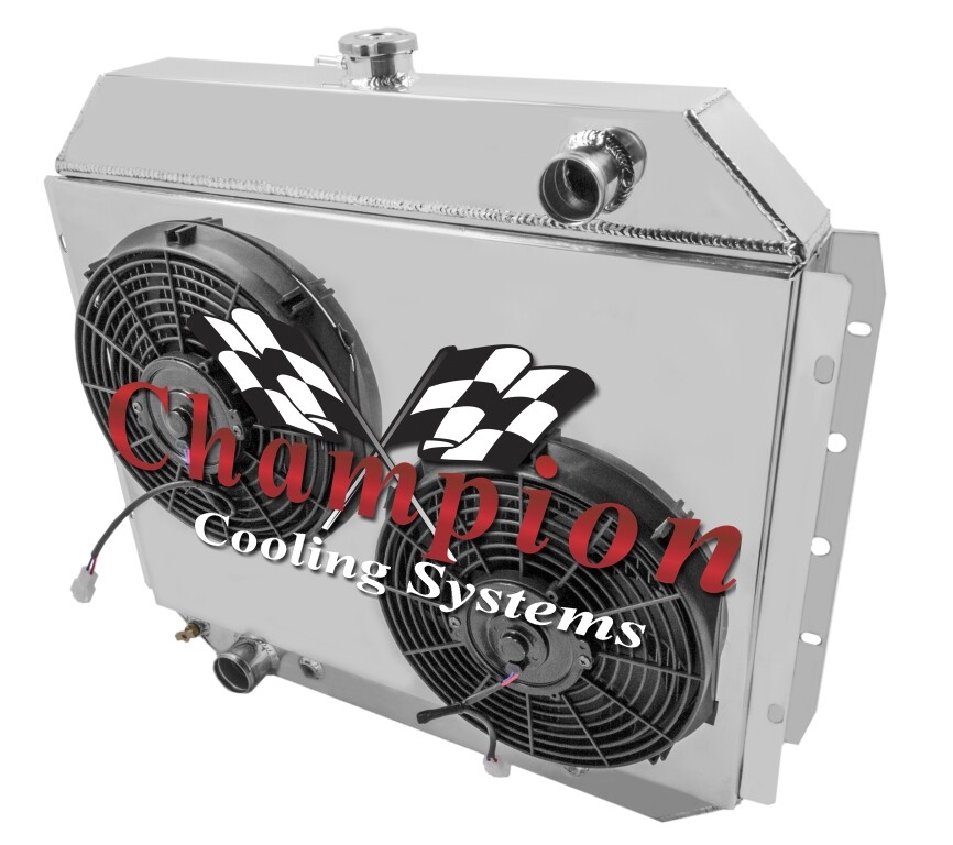 3 Core Champion Radiator + Shroud + 2 12" SPAL Fans for 73-76 Ford F ...