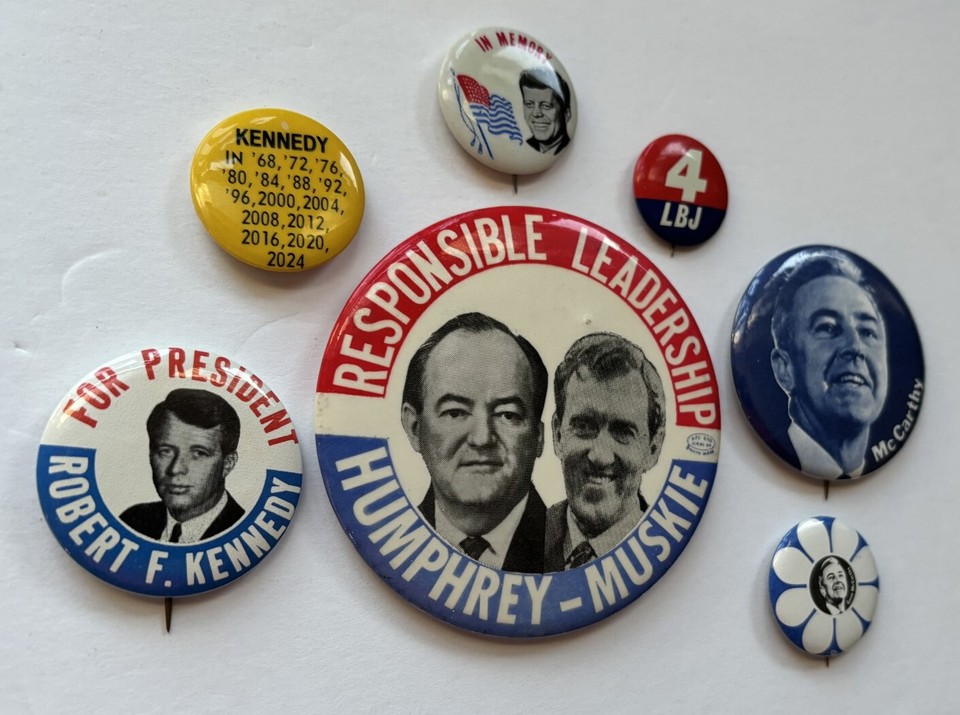 1968 Democratic presidential campaign buttons: Humphrey, McCarthy, RFK ...