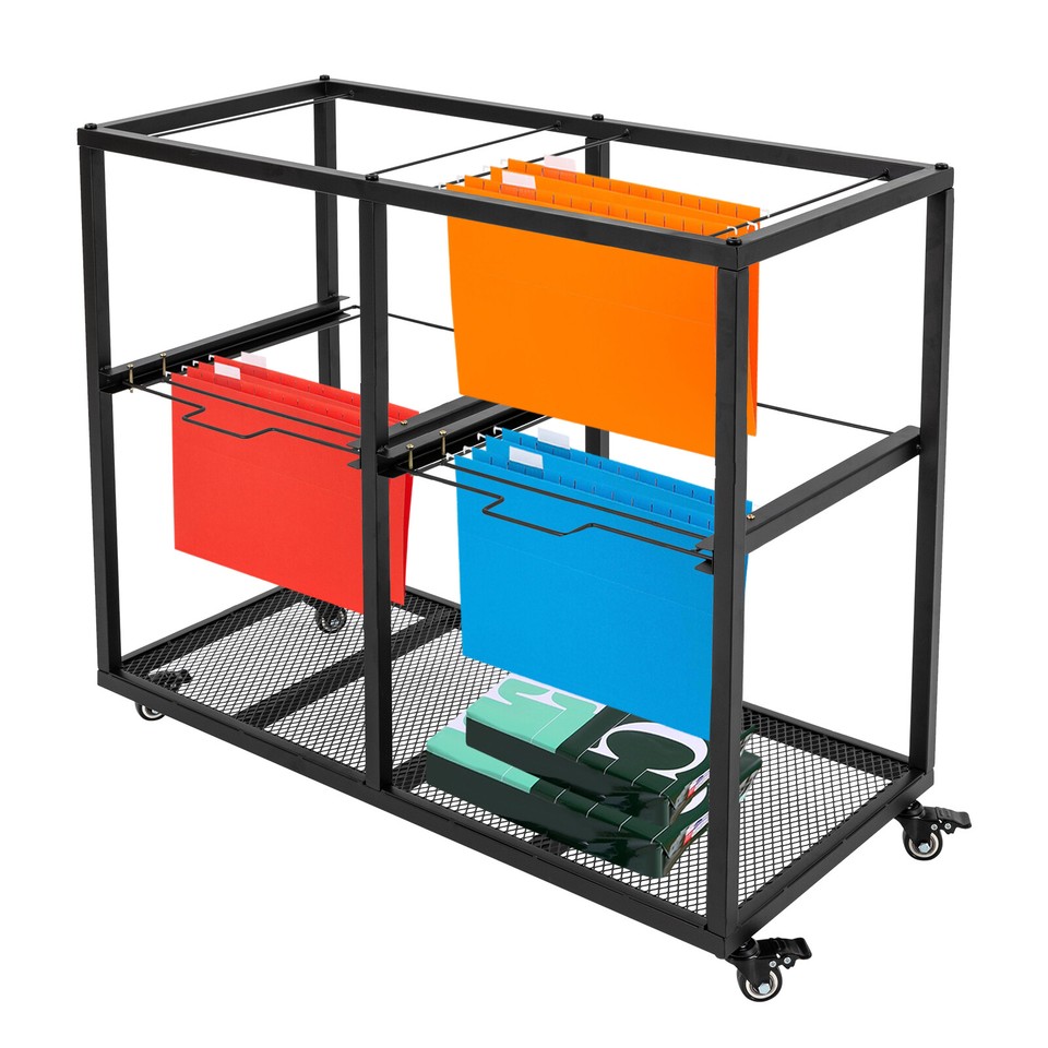 2 Tiers 4 Drawers Rolling Metal Hanging File Cart Mobile Storage ...
