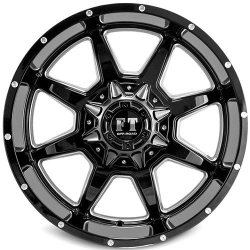 4 Wheels 20" FT2 20x12 8x180 Gloss Black Milled -44ET 130.6CB ...