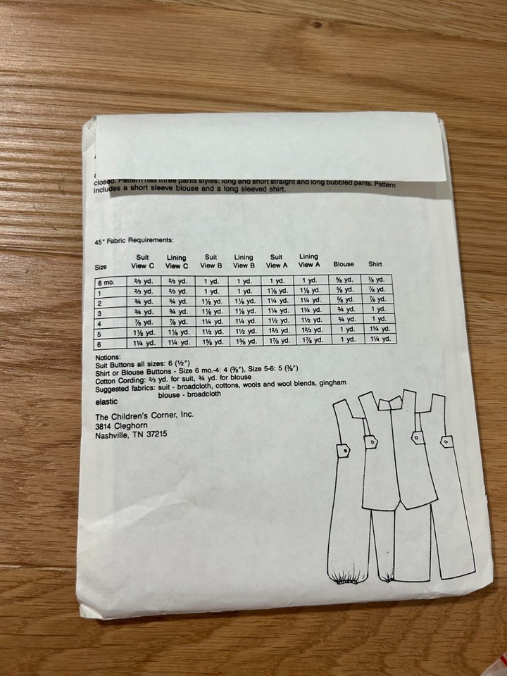 The Children's Corner Patterns Jeffery Sewing Pattern Size 3-4 Pattern ...