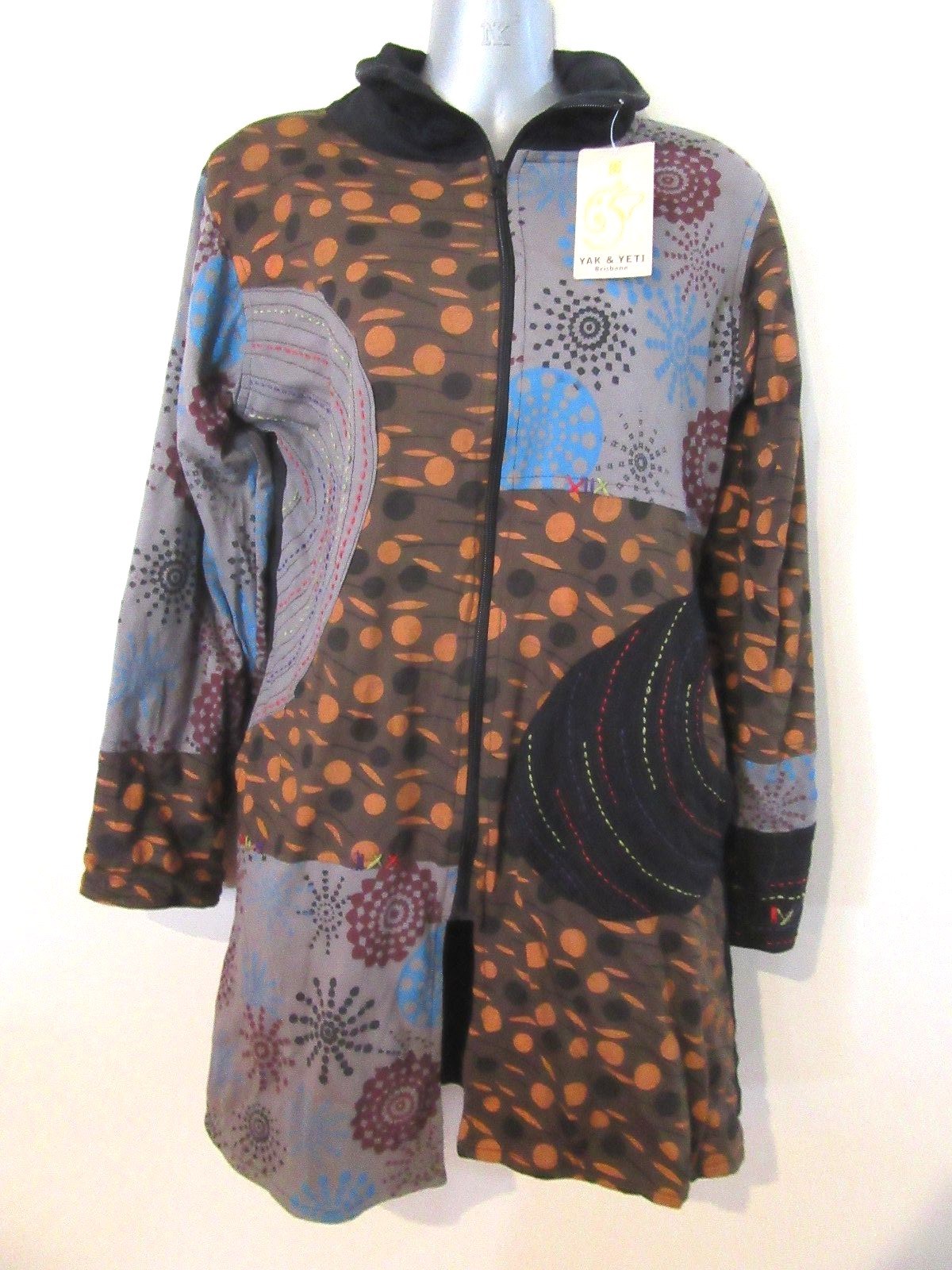 YAK & YETI Soft Stretchy Cotton Patchwork Fleece Lined Coat Zip Down ...