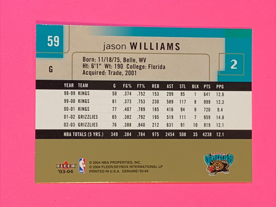 2003-04 Fleer Genuine Insider Jason Williams #59 Memphis Grizzlies | eBay