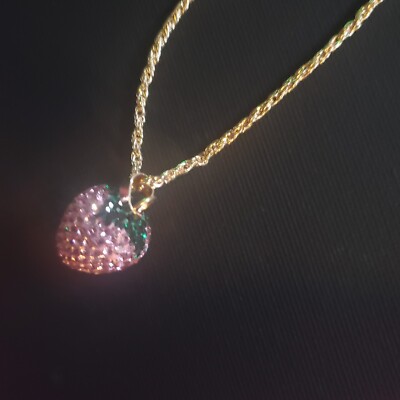 Fashion Gold Necklace With bling Strawberry Charm | eBay