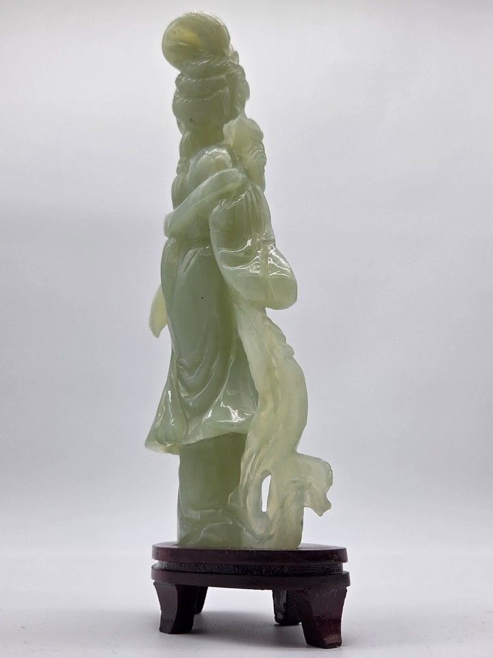 Chinese hand carved Jade Noble Lady figurine on wooded stand. | eBay