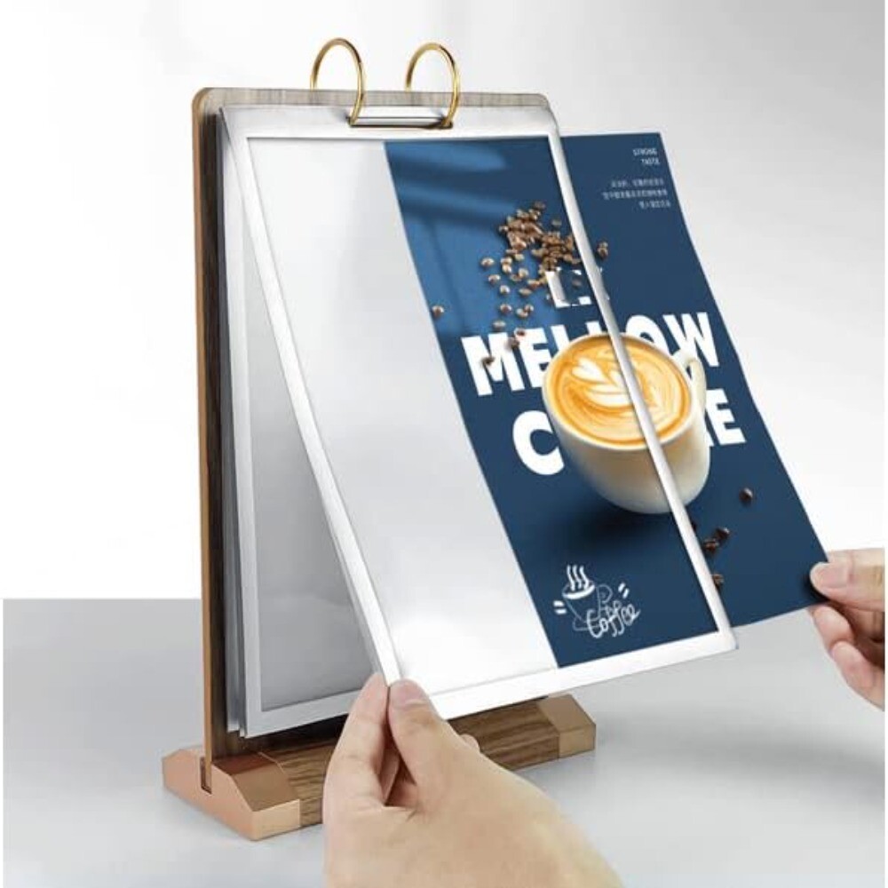 Brown Table Card Flip Display A4 Walnut Wood Sign Holder Vertical ...