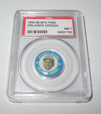 1969 Baseball MLBPA Pin Coin Orlando Cepeda Atlanta Braves PSA 7 NEAR ...