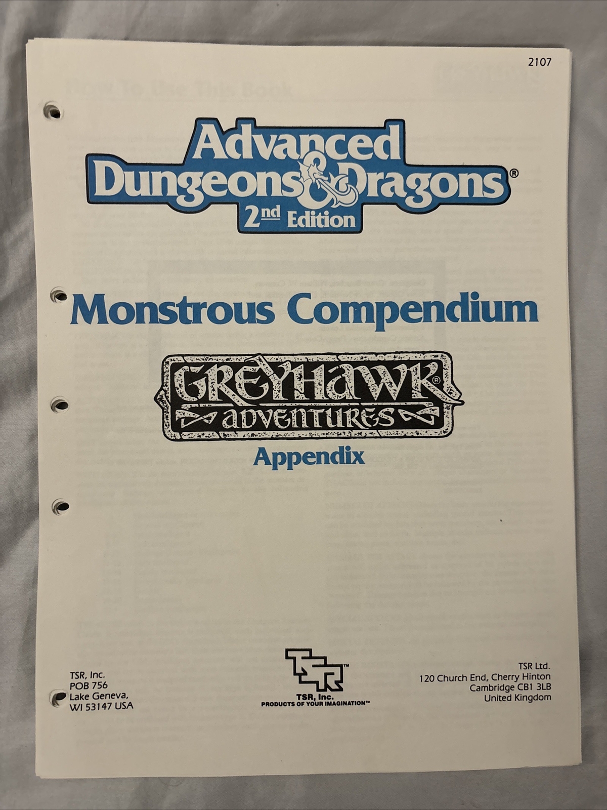 AD&D TSR Monstrous Compendium - Greyhawk Adventures Appendix - 2107 | eBay