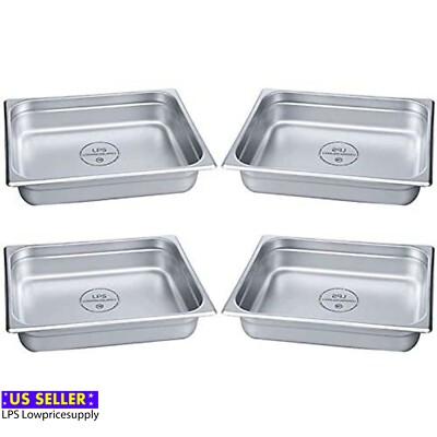 4 Pack - 2 1/2" Deep Stainless Steel Chafing Dish Chafer Half Pan 12x10 ...