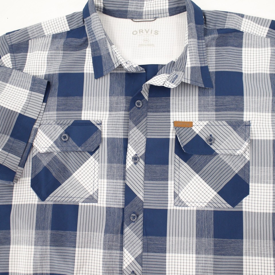 Orvis Shirt Mens 2XL short Sleeve Button Up Pockets polyester casual ...