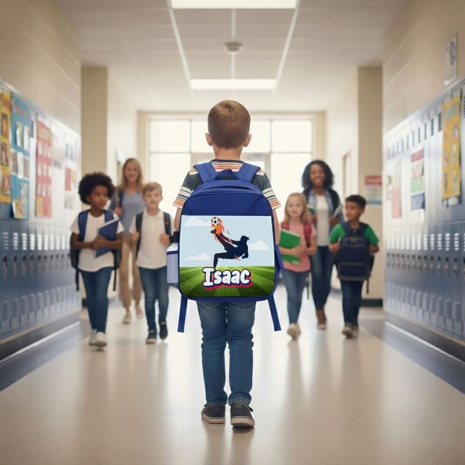 Personalised Custom Name Football Design Kids Backpack–School Bag Boys ...