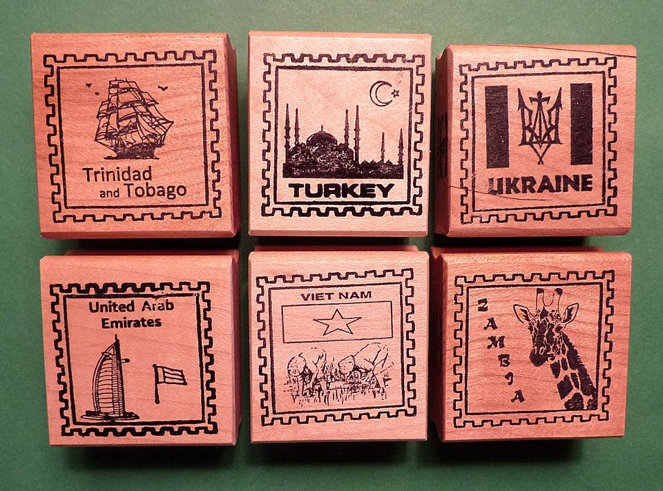 Country and Continent Passport Stamp Frame Rubber Stamps, wood mtd ...