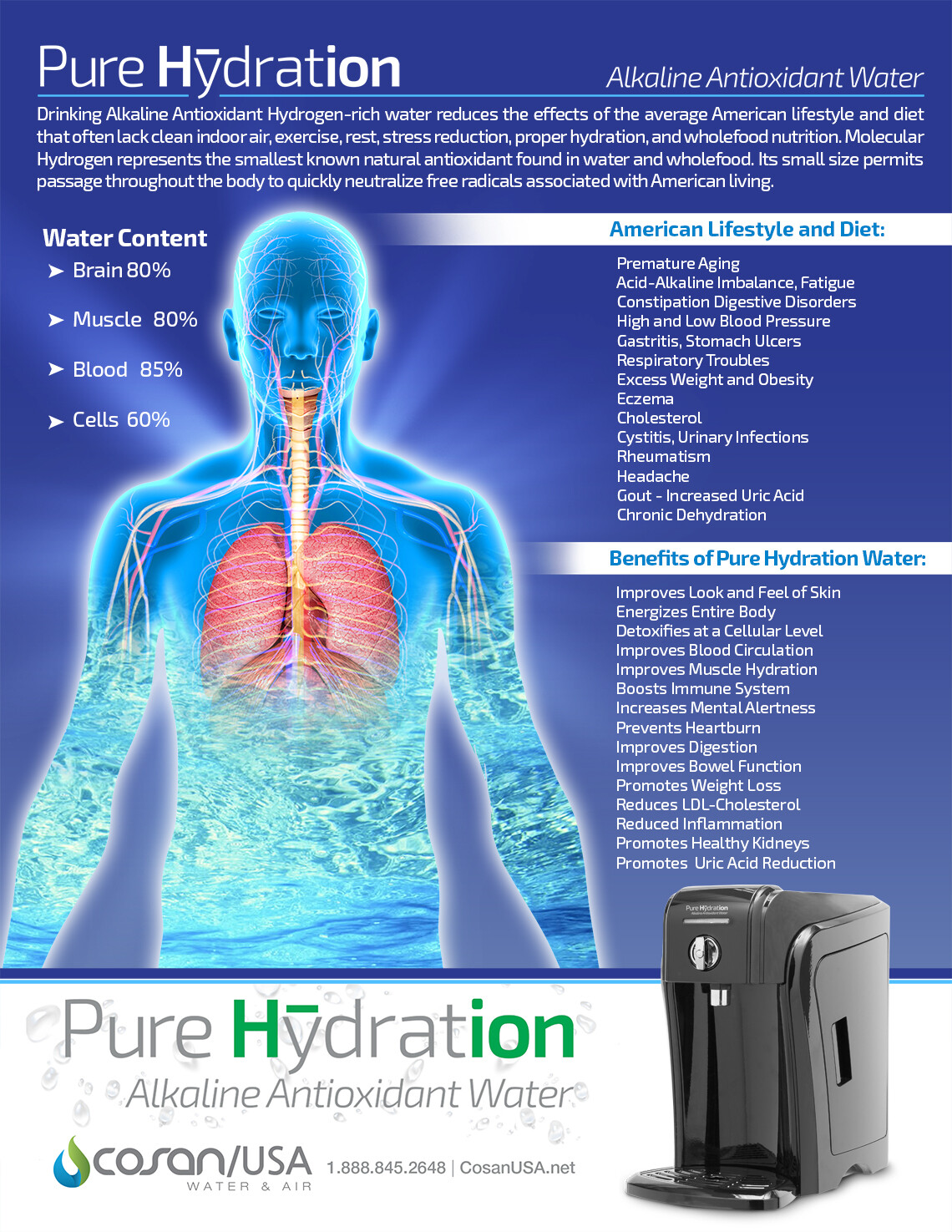 Cosan USA PH127 Antioxidant Alkaline Hydartion Water Machine - Black ...