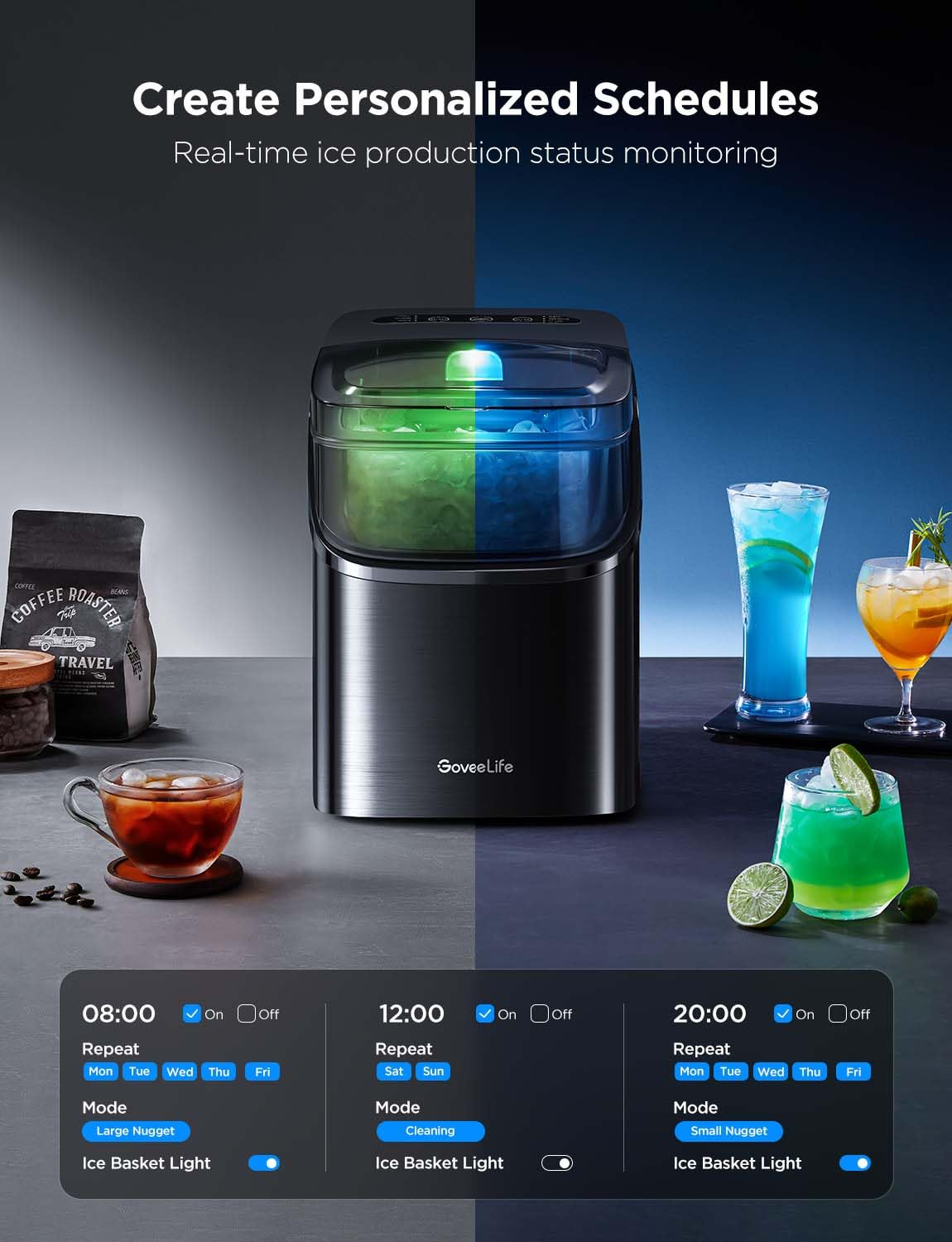 Smart Ice Maker Countertop, Portable Ice Machine with Voice Control, 9 ...