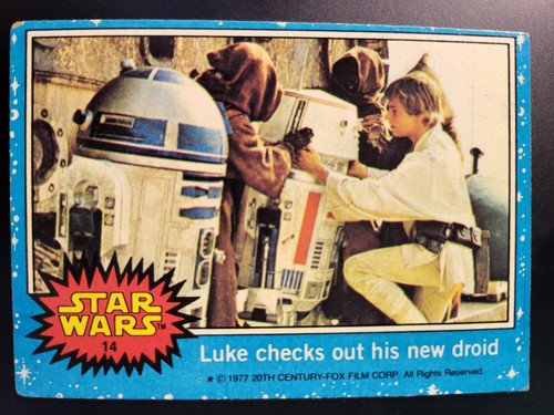 1977 Topps Star Wars blue series 1 Luke R2d2 Checks Out New Droid card ...