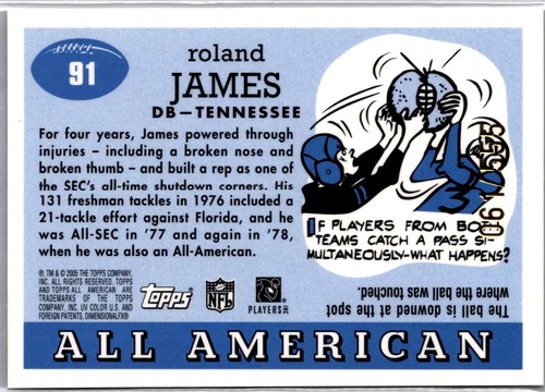 2005 Topps All American Roland James Card #91 Tennessee 061/555 | eBay