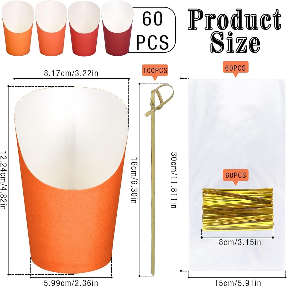 60 Orange and Red French Fries Cups for Home Kitchen Events | eBay