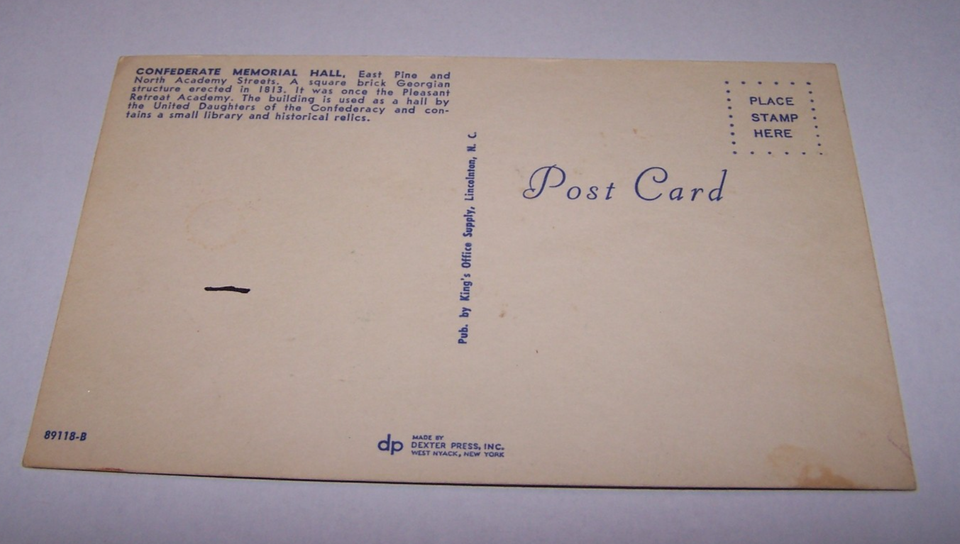 Vintage Postcard UDC Confederate Memorial Hall Pleasant St. Academ ...