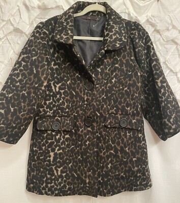 ANTHROPOLOGIE Hazel Haze Woman’s Size Small Winter Coat Leopard Swing ...