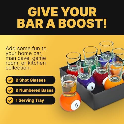 Billiards Pool Ball Shot Glasses, Set of 9 - Fairly Odd Novelties - Fun ...