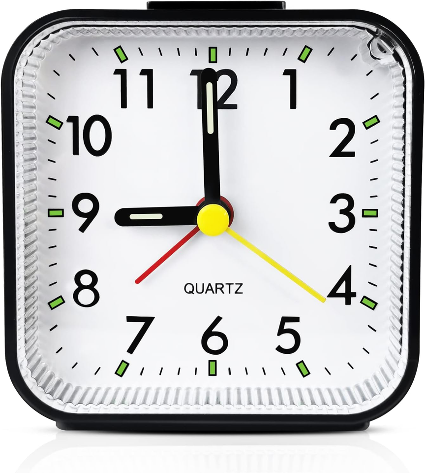 Travel Student Mini Alarm Clock Nightlight Non Ticking Battery Powered ...
