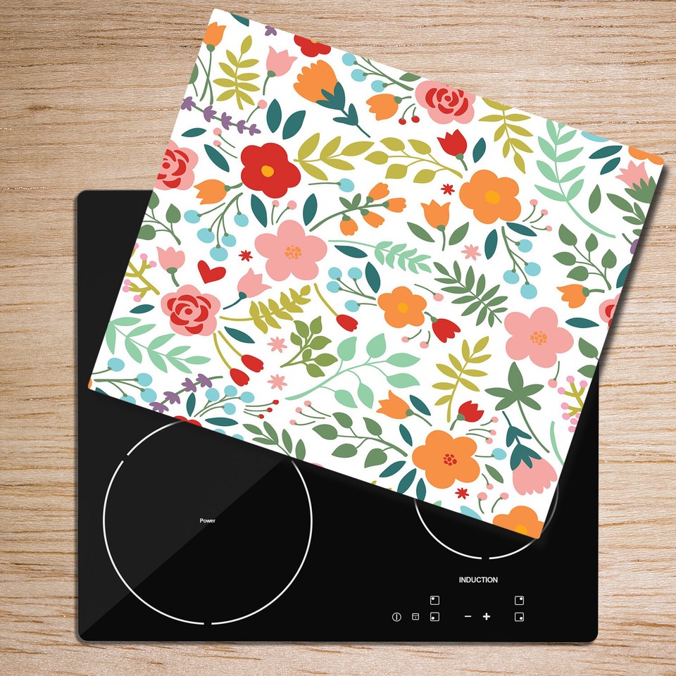 Glass Induction Ceramic Hob Cover Folk Vintage Floral Colourful 60x52 ...