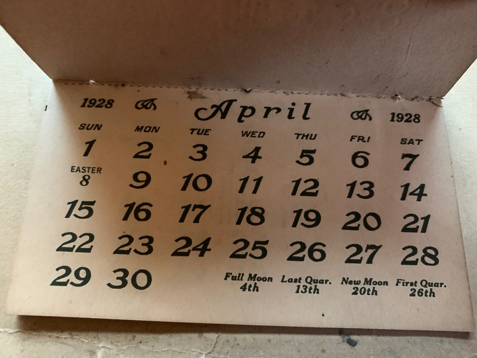 1928 Calendar The Rowlands Co. Ohio Jan, Feb And March Are Missing | eBay