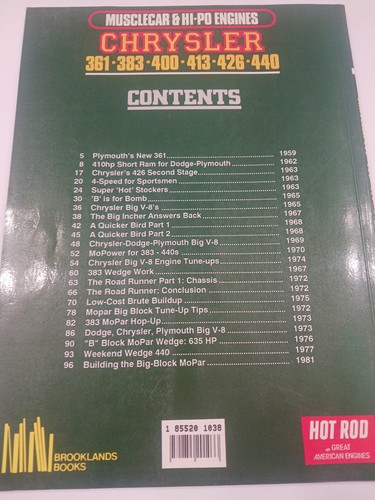 Chrysler Dodge Plymouth 361 383 400 413 426 440 Wedge Ramcharger Muscle ...