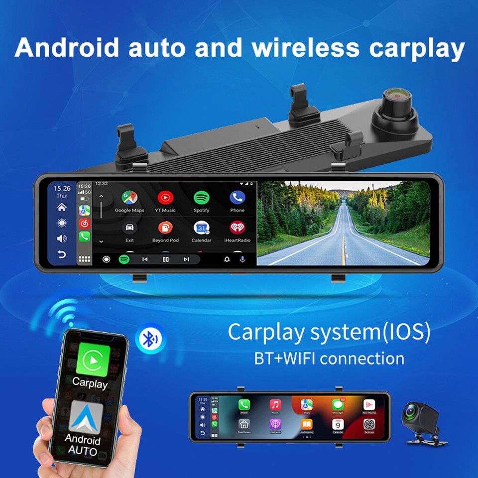 Car DVR Rearview Mirror Dash Camera Dual Lens 2K +1080P CarPlay ...