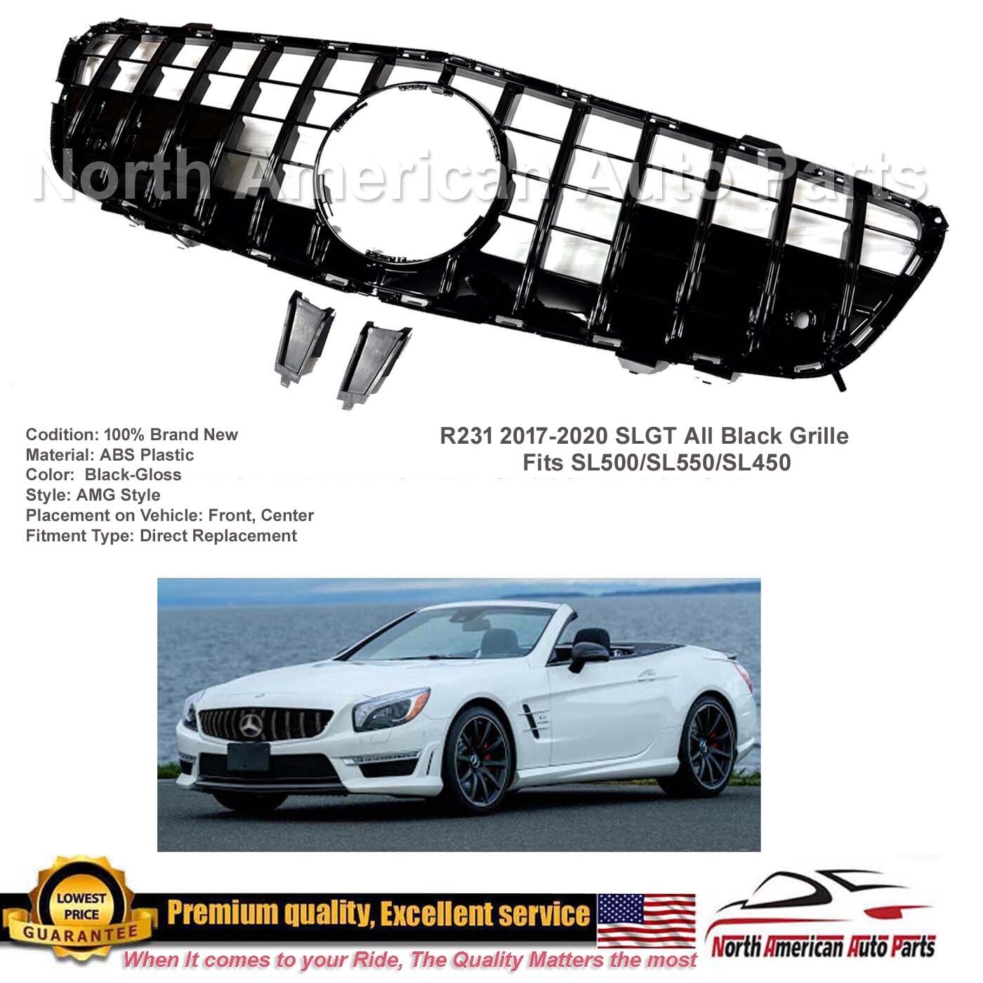 Mercedes Benz R231 SL550 SL450 Gt GTR Grille AMG All Black 2017 2018 ...