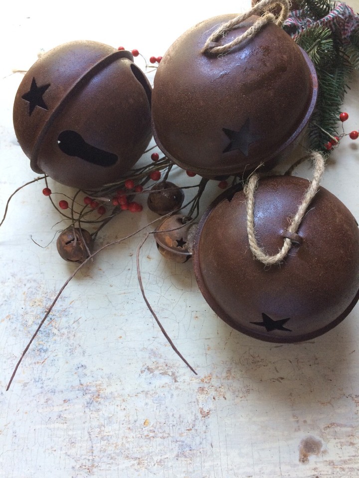 JINGLE BELL BELLS 5.5" 5 1/2 in Primitive Rusty Tin 139mm Christmas ...
