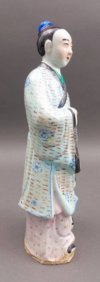 Old Chinese Signed Glazed Multicolor Enamel Porcelain Male Statue ...