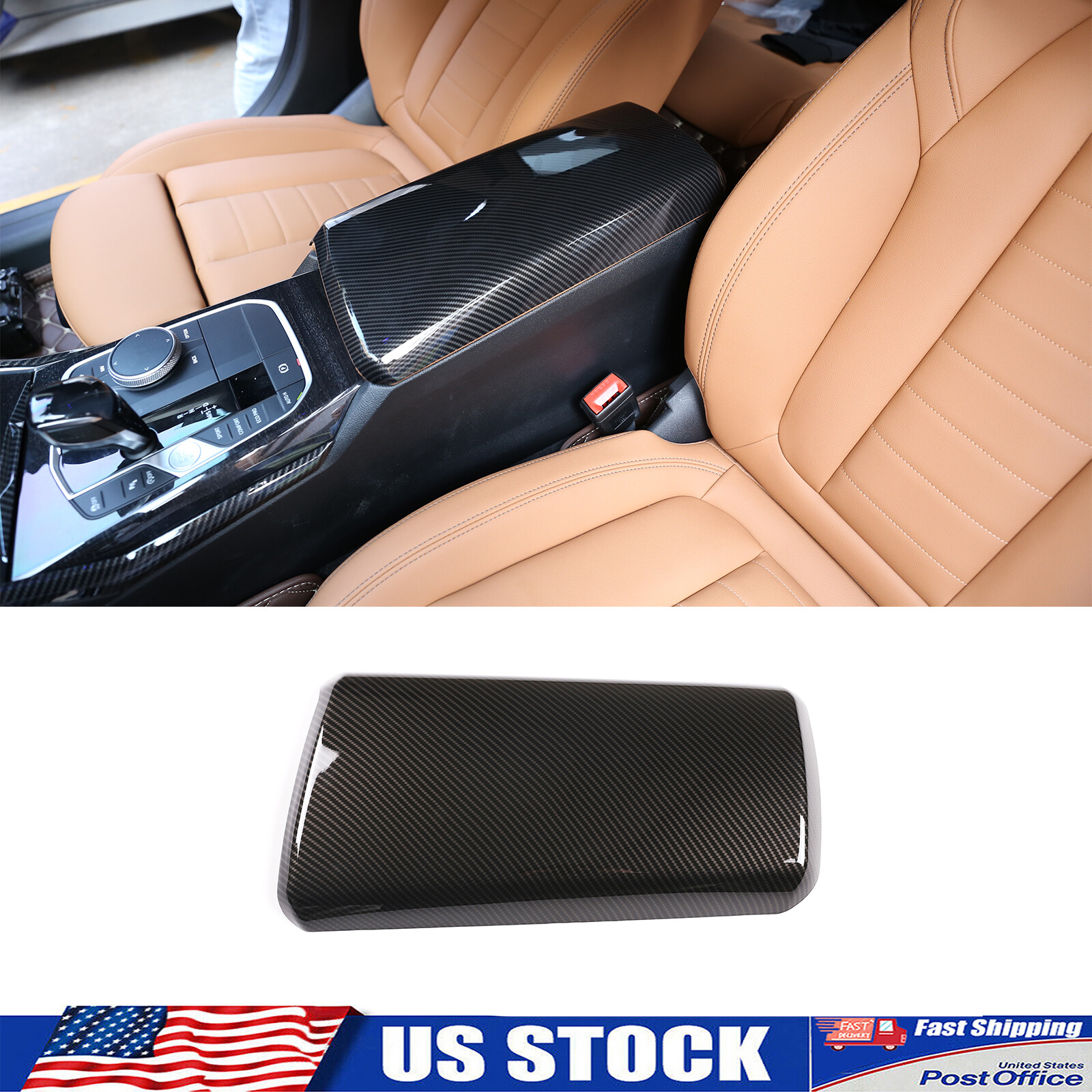 ABS Carbon Fiber Center Console Lid Cover Trim Fits BMW 330i 340i G20 ...
