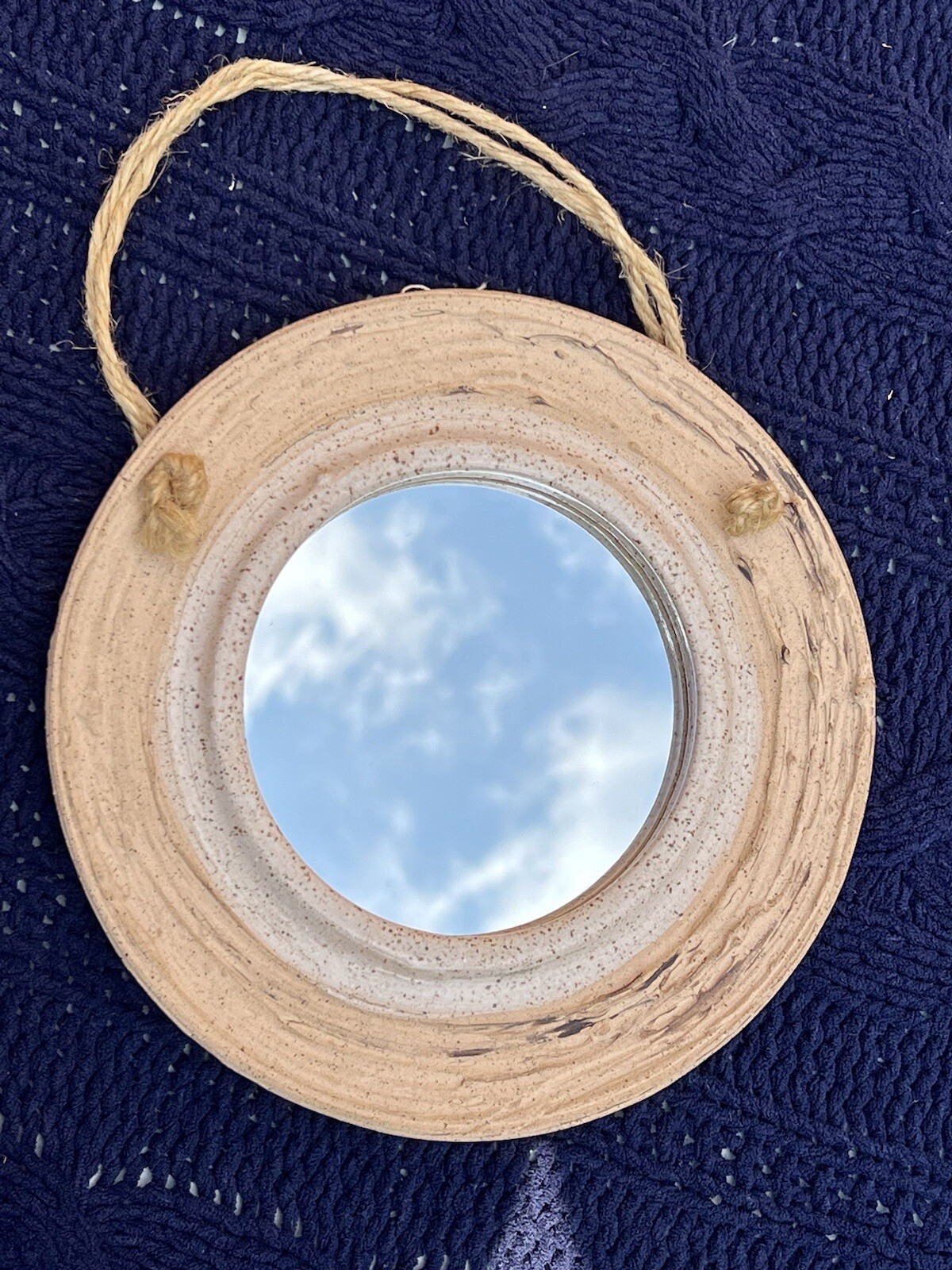 Beautiful Heavy Vintage Artisan Handmade Round Pottery Hanging Mirror ...