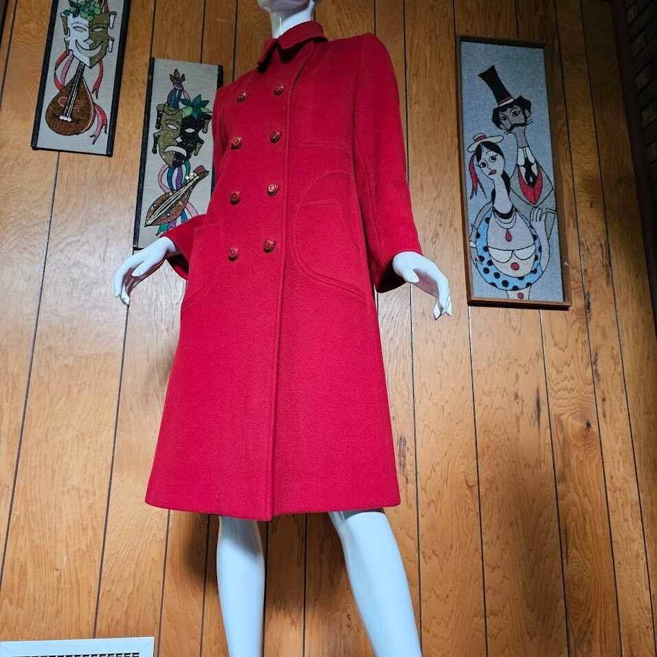 Vtg 60s Mod Winter Space Age Moon Pockets Red Wool Dress Long A Line ...