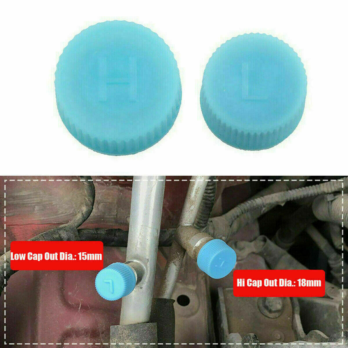 2Pcs High & Low Pressure AC A/C Valve Cap Air Conditioning Service Kit ...
