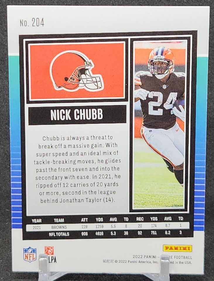 2022 Panini Score Football Nick Chubb Base Card #204 Cleveland Browns ...