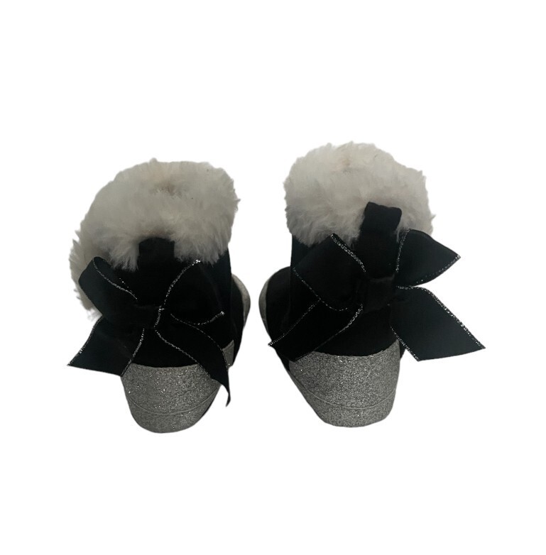Infant Girls Black and Silver Glitter Bebe Fur Bow Design Boots Booties ...