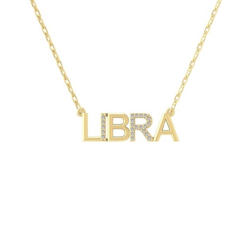 10K Yellow Gold Round Diamond Libra Pendant Necklace with 18" Silver ...