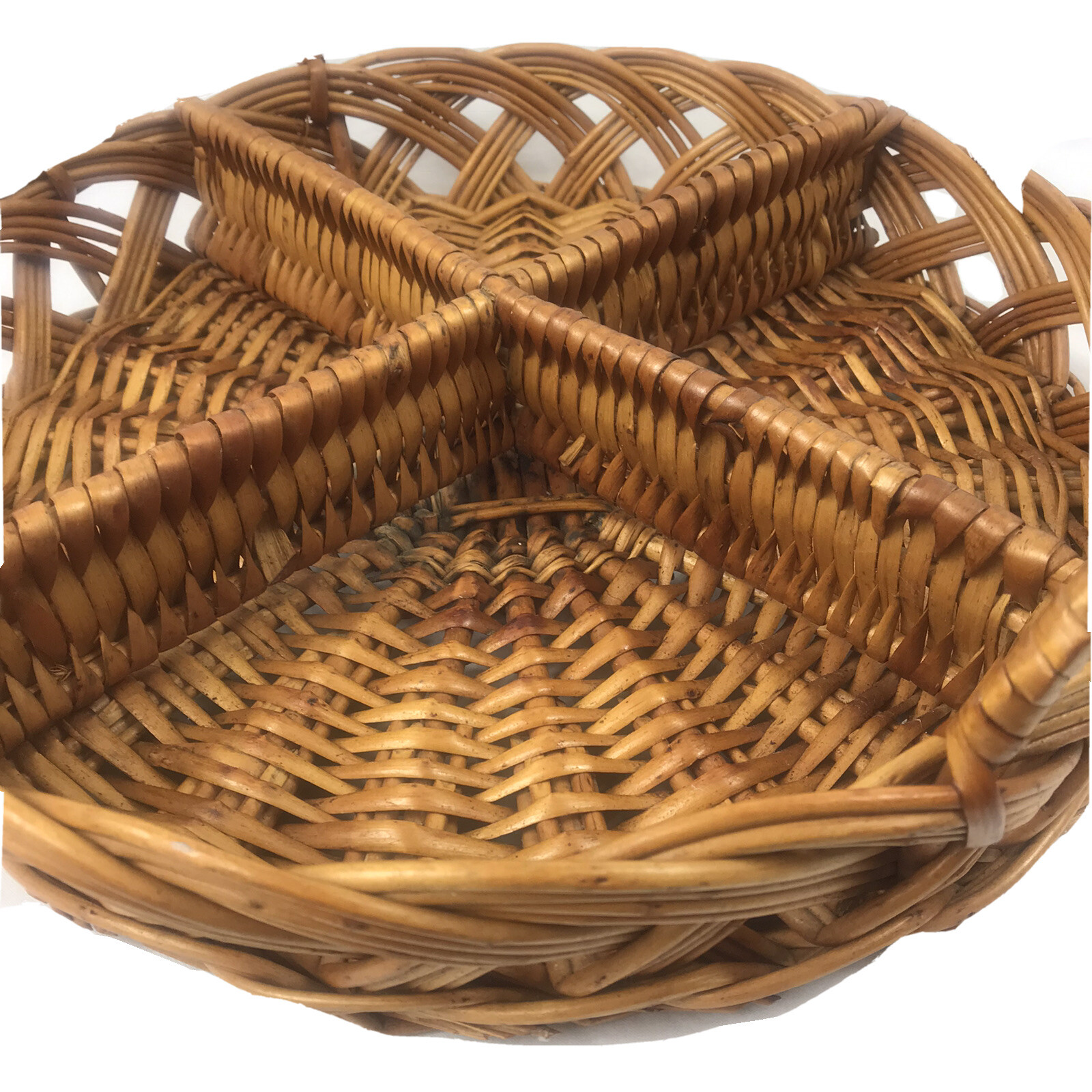 Round Wicker Woven Sectioned Basket Serving Tray With Handles 13 in | eBay