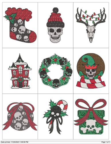 CHRISTMAS SKULLS EMBROIDERY MACHINE DESIGNS PES BROTHER JEF HUS VP3 USB ...