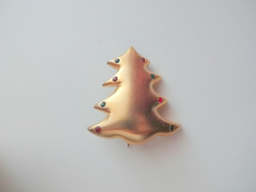 Vtg Signed FLP Textured Gold Tone Multicolor Rhinestone Xmas Tree Pin ...