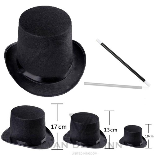 VDL Black Top Hat 3 Sizes Kid Adult Fancy Dress Magician Mad Hatter ...