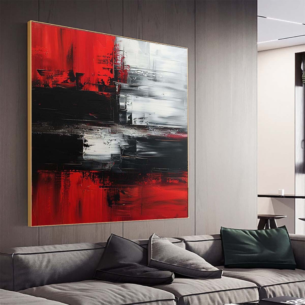 Black And White Abstract Art With Red