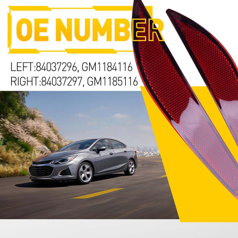 Pair LH&RH Rear Bumper Reflector Lights For Chevrolet Cruze Rear Brake ...