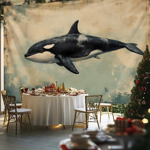 1pc Orca in Sky Tapestry Wall Hanging - & Killer Whale Art with Cloudy ...