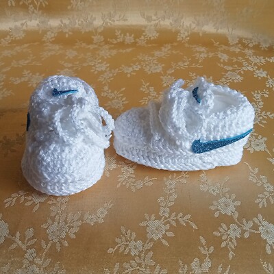 Scarpette Neonato 0 3 Mesi Bianco Azzurro Glitter Uncinetto Simil Nike